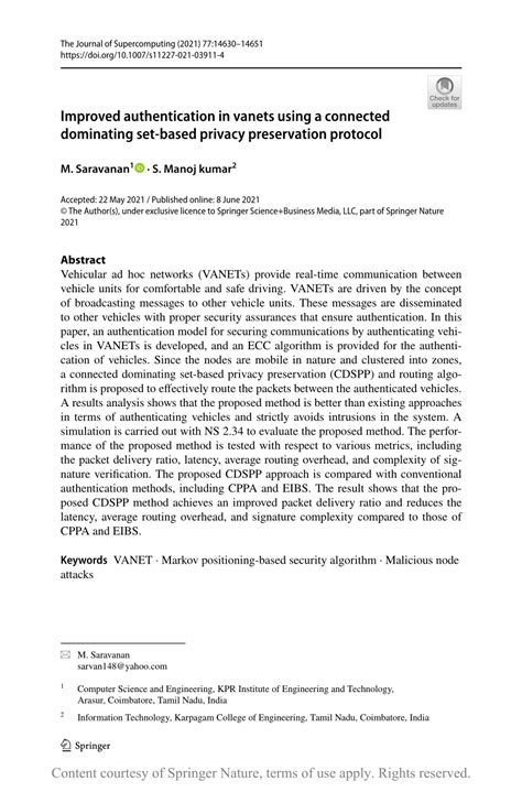Improved Authentication In Vanets Using A Connected Dominating Set Based Privacy Preservation