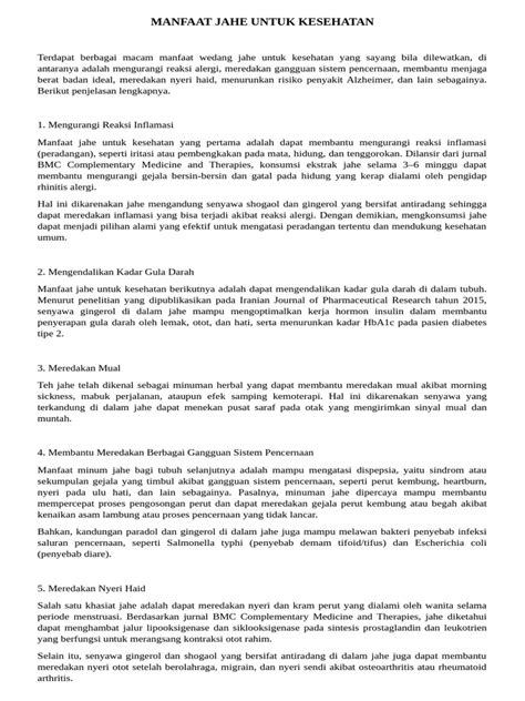 Manfaat Jahe Untuk Kesehatan Pdf Manfaat Jahe Untuk Kesehatan Pdf