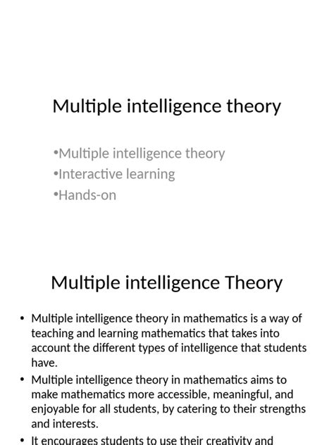 Multiple Intelligence Theory Pdf Teaching Mathematics Learning