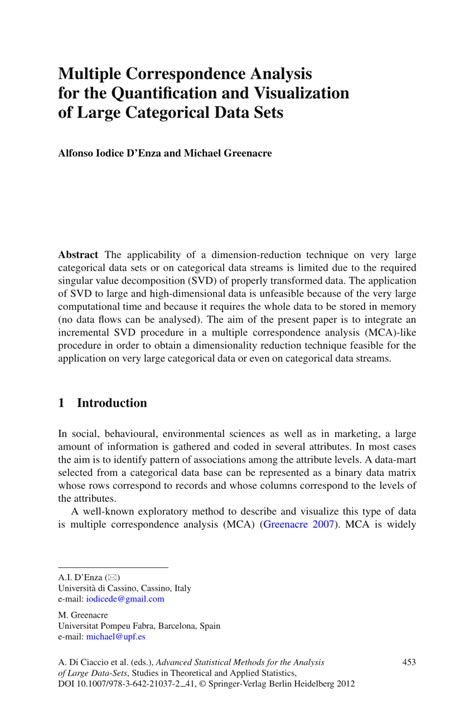 Pdf Multiple Correspondence Analysis For The Quantification And Visualization Of Large