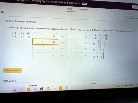 Solved Solving Systems Of Linear Equations Iems Summary Practices You
