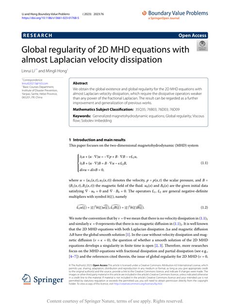 Pdf Global Regularity Of 2d Mhd Equations With Almost Laplacian