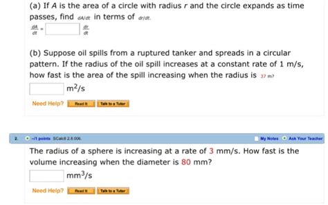Solved If A Is The Area Of A Circle With Radius R And The Chegg