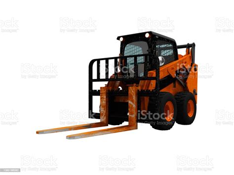 슬리퍼와 함께 현대 오렌지 지게차 로더 케이스에 화이트에서 3d 렌더링 배경 그림자 0명에 대한 스톡 사진 및 기타 이미지 0명 산업 수송 Istock