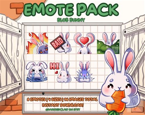 Cute Blob Bunny Emotes Bunny Emote Pack 8 Static Emotes For Streamers Twitch And Discord Etsy