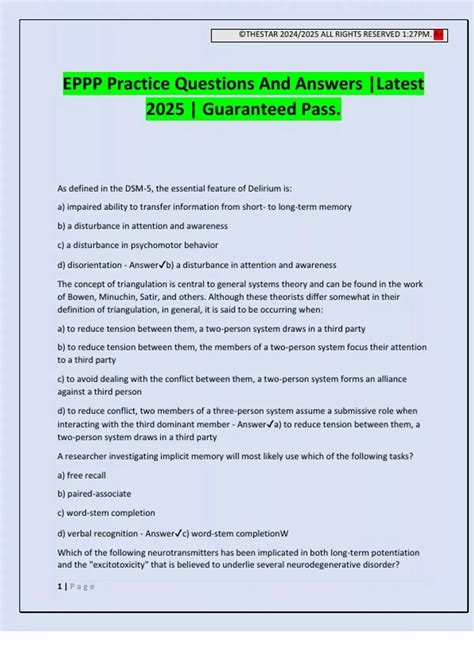 Eppp Practice Questions And Answers Latest 2025 Guaranteed Pass Eppp Stuvia Us