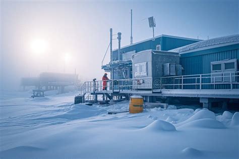 Remote Arctic Research Station In A Snowy Landscape Stock Illustration Illustration Of