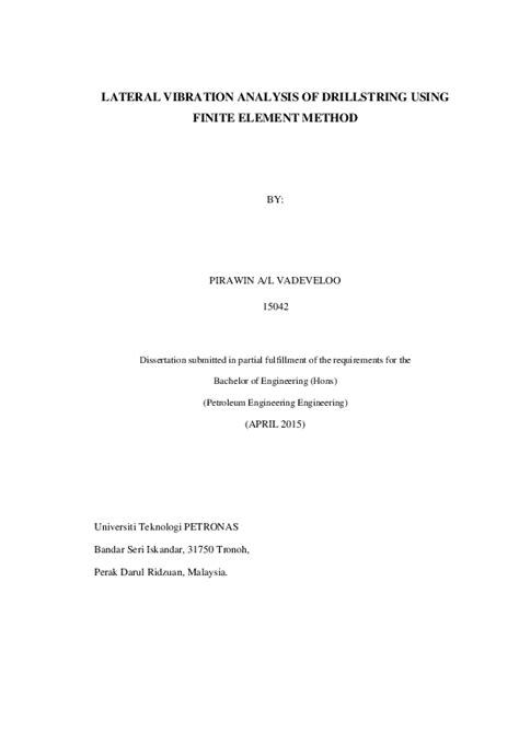 Pdf Lateral Vibration Analysis Of Drillstring Using Finite Element Method