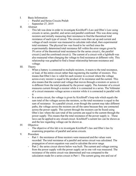 Parallel And Series Circuits Lab Report I Basic Information Parallel And Series Circuits