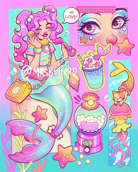 Lisa Frank Mermaid Lisa Frank Art Style Mermaid Sushi Art Oc Mermaid
