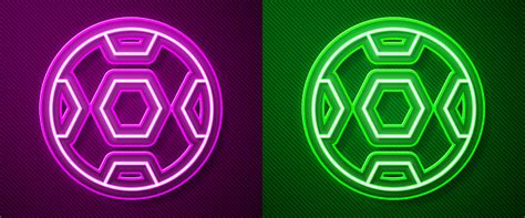 보라색과 녹색 배경에 고립 된 빛나는 네온 라인 축구 공 아이콘 축구 공 스포츠 장비 벡터 Championship에 대한 스톡 벡터 아트 및 기타 이미지 Istock