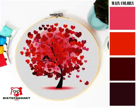LOVE TREE Cross Stitch Pattern PDF Embroidery Chart Cute Wall Etsy