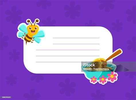 귀여운 행복 꿀벌 텍스트 양봉 제품 꿀 초대 카드 광고 배너 전단지 디자인 만화 벡터 일러스트와 흰색 빈 간판을 들고 0명에 대한 스톡 벡터 아트 및 기타 이미지 Istock