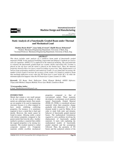 Pdf International Journal Of Machine Design And Manufacturing Static Analysis Of A