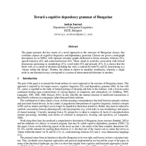 Toward A Cognitive Dependency Grammar Of Hungarian Acl Anthology