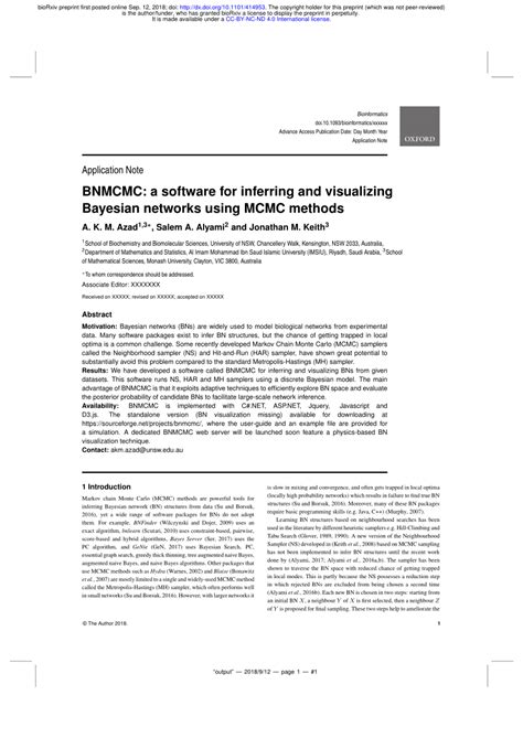 Pdf Bnmcmc A Software For Learning And Visualizing Bayesian Networks
