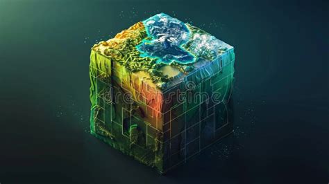 Abstract 3d Cube With Vibrant Colors Depicting Various Terrains Conceptual Digital Artwork Abstract 3d Cube With Vibrant Colors Depicting Various Terrains Conceptual Digital Artwork