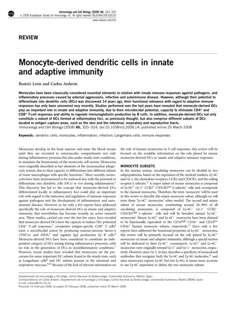 Pdf Monocyte Derived Dendritic Cells In Innate And Adaptive Immunity