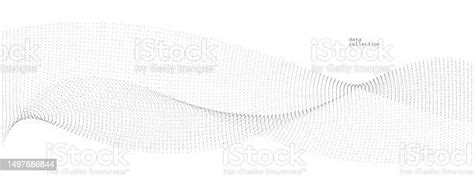 모션 벡터 추상 배경의 회색 점 입자 배열 물결 모양의 흐름 움직임의 포인트의 곡선 선 기술 및 과학 일러스트레이션 3차원 형태에 대한 스톡 벡터 아트 및 기타 이미지