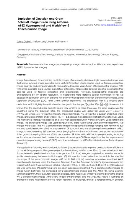Pdf Laplacian Of Gaussian And Gram Schmidt Image Fusion Using Airborne Apex Hyperspectral And