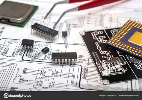 Electronic Components Tools Engineering Blueprint Circuit Board Design Stock Photo Mentor56