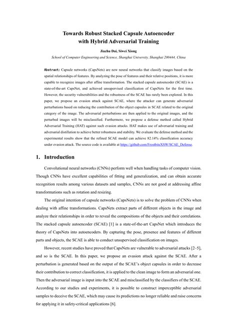 Pdf Towards Robust Stacked Capsule Autoencoder With Hybrid Adversarial Training