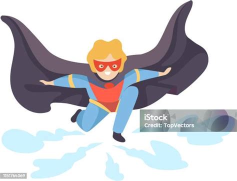 다채로운 슈퍼 히어로 의상 빨간 마스크와 검은 망 토에서 슈퍼 아이 문자를 입고 소년 벡터 일러스트 레이 션 귀여운에 대한 스톡 벡터 아트 및 기타 이미지 Istock