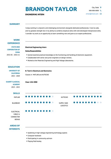 Internship CV Examples Templates VisualCV