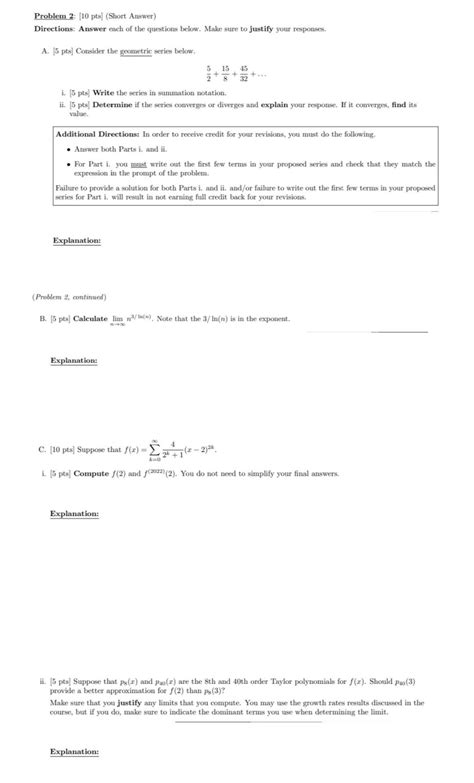 Solved Problem Pts Short Answer Directions Answer Chegg Com