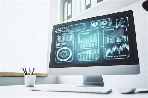 Premium Photo Computer Monitor With Abstract Creative Analytics Data Spreadsheet Analytics And