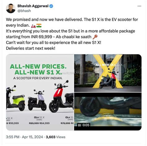 Ola Electric Scooter Price Cut New S X Priced From Under Rs K