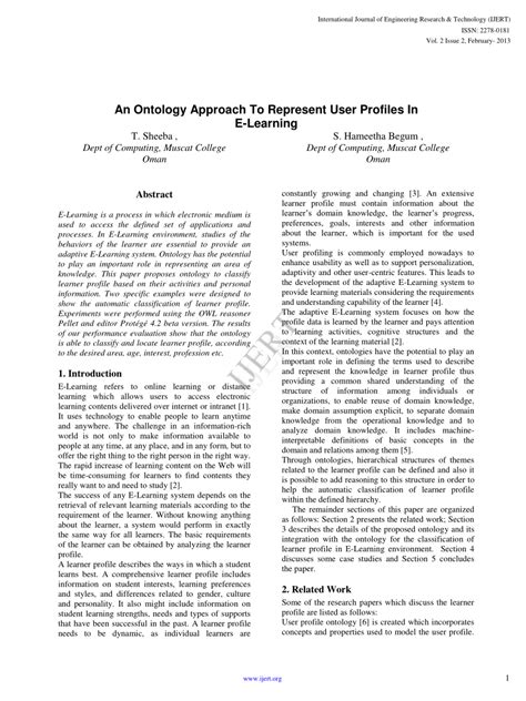 Pdf An Ontology Approach To Represent User Profiles In E Learning