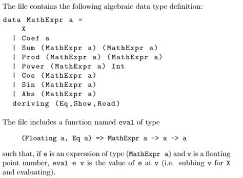 solved the file contains the following algebraic data type
