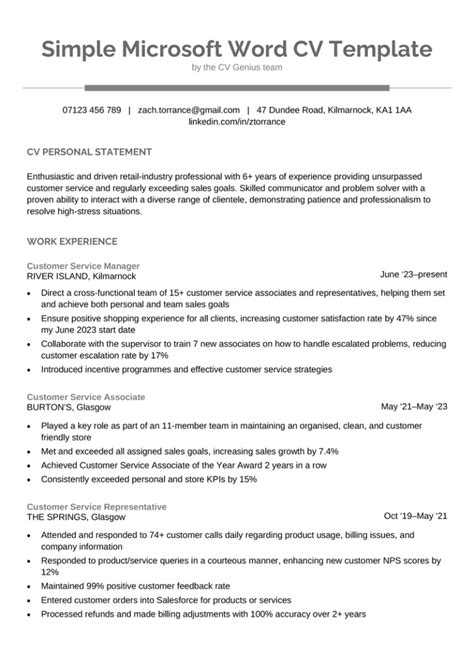 Download Your Free CV Template For Word Now Options