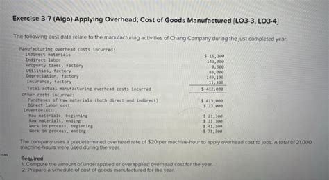 Solved Exercise 3 7 Algo Applying Overhead Cost Of Goods