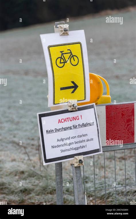 Barrier Due To Flooding And Danger Of Falling Rocks Barrier Landslide Traffic Signs