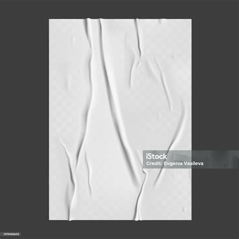 회색 배경에 젖은 투명 주름 효과가있는 접착 용지 구겨진 질감이 있는 흰색 젖은 종이 포스터 템플릿 사실적인 벡터 포스터 모형