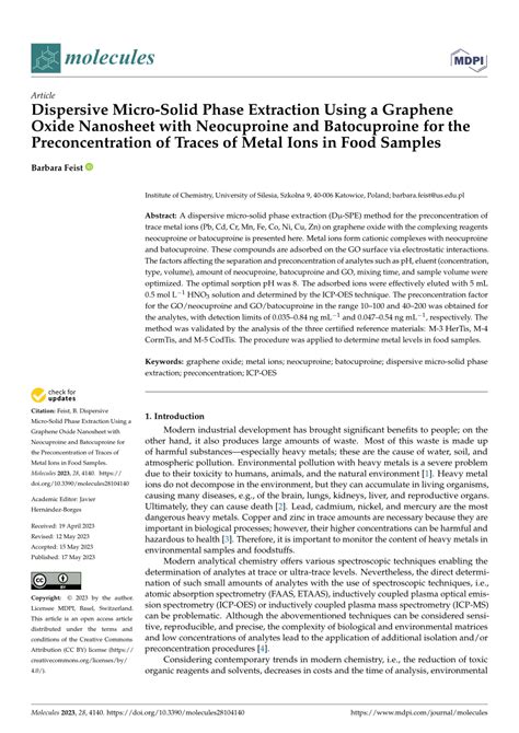 Pdf Dispersive Micro Solid Phase Extraction Using A Graphene Oxide Nanosheet With Neocuproine