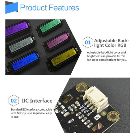 Dfrobot Gravity I2c 16x2 Arduino Lcd With Rgb Backlight Display For A