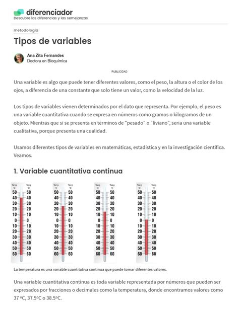 Los 8 Tipos De Variables En Investigación Y Ejemplos Diferenciador Pdf Variable