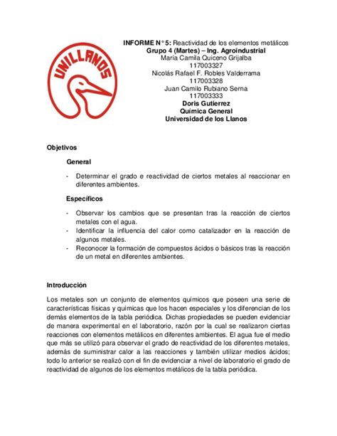 Doc Reactividad De Los Elementos Metálicos