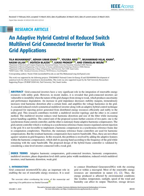 Pdf An Adaptive Hybrid Control Of Reduced Switch Multilevel Grid