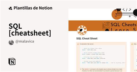 Plantilla Sql Cheatsheet De Malavica Notion Marketplace