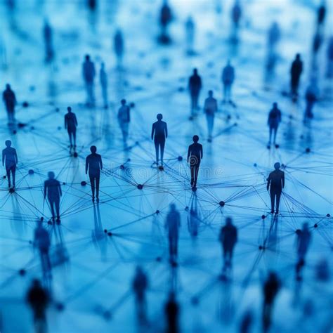 Blue Network Of Connected Figures Representing Social Connections And Technology Stock Image