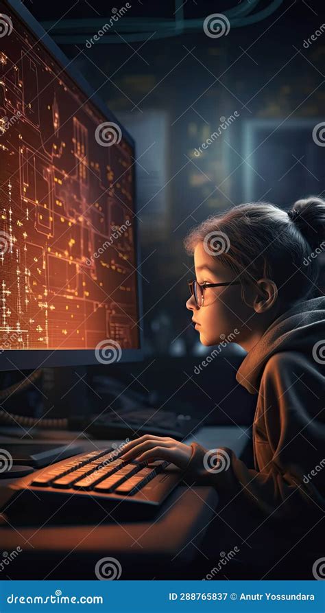 Genius Little Boy As A Hacker Is Coding And Programming On Computer