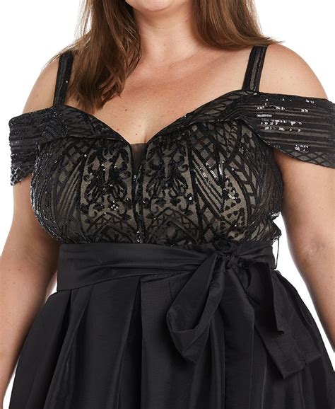 R And M Richards Plus Size Sequined Cold Shoulder Gown Macys