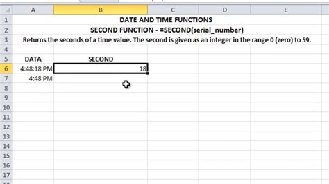 How To Use Second Function In Excel Excel Tips Youtube