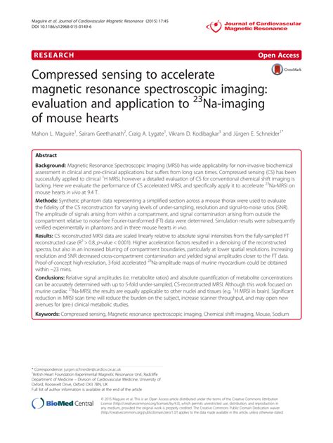 Pdf Compressed Sensing To Accelerate Magnetic Resonance Spectroscopic Imaging Evaluation And