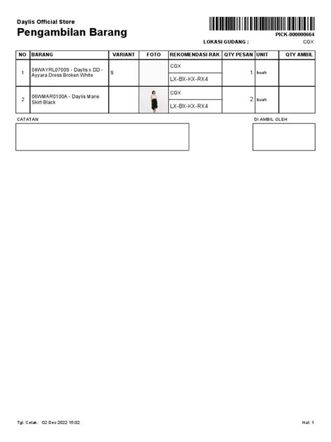 Picklist Gudang 0212 Pdf