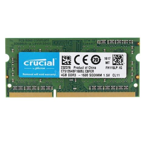 Ram памет 4 Gb Sodimm Ddr3 1600 Mhz Crucial за лаптоп Emag Bg